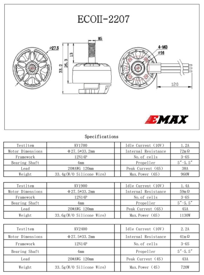 Emax ECO II Series 2207 1700KV Brushless Motor